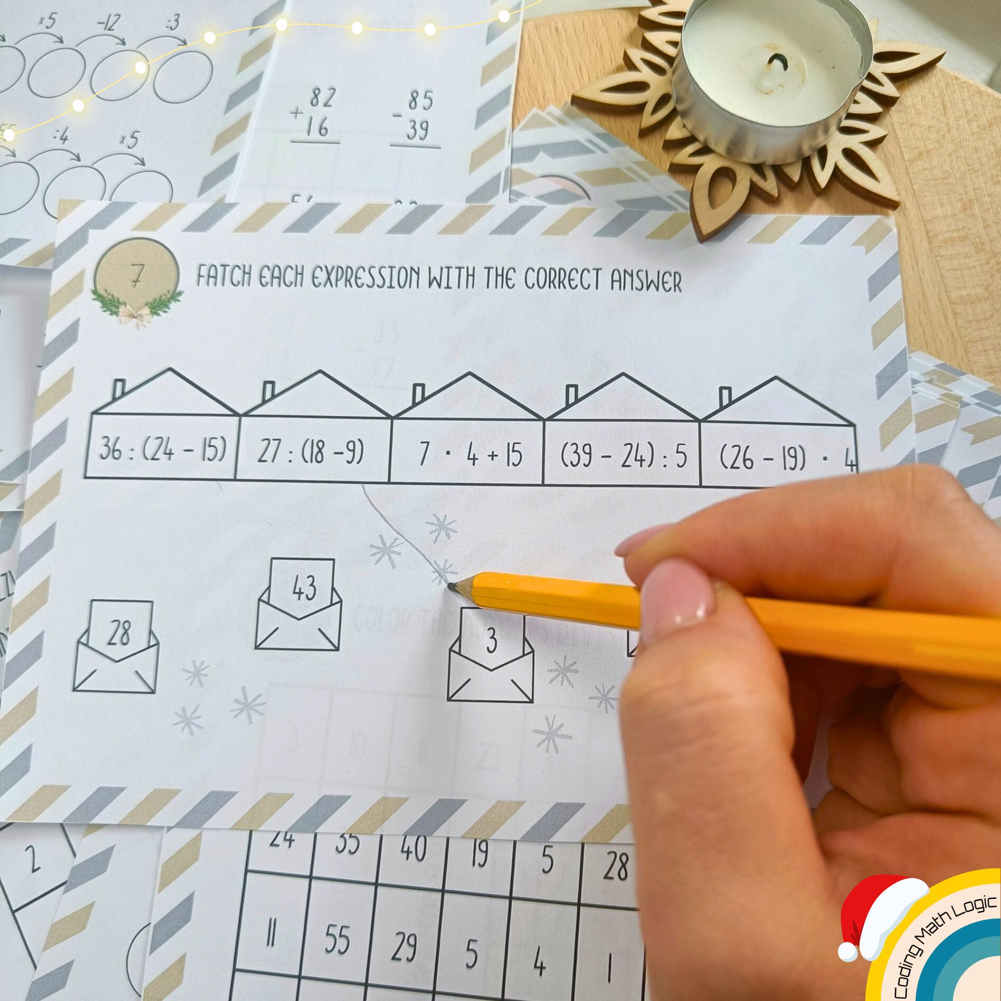 Advent Calendar Math MATH Worksheets Christmas Math Practicing Addition ...