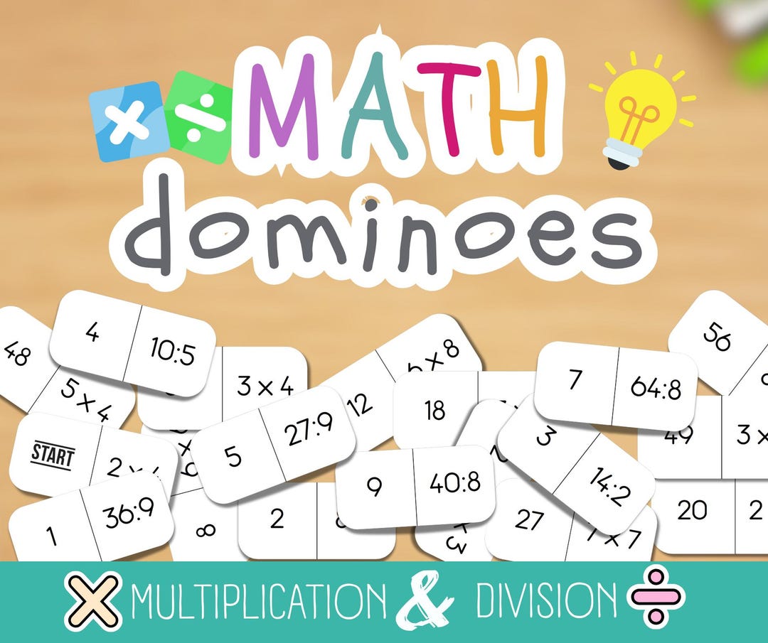 Educational Math Domino Cards Multiplication and Division Tables Math ...