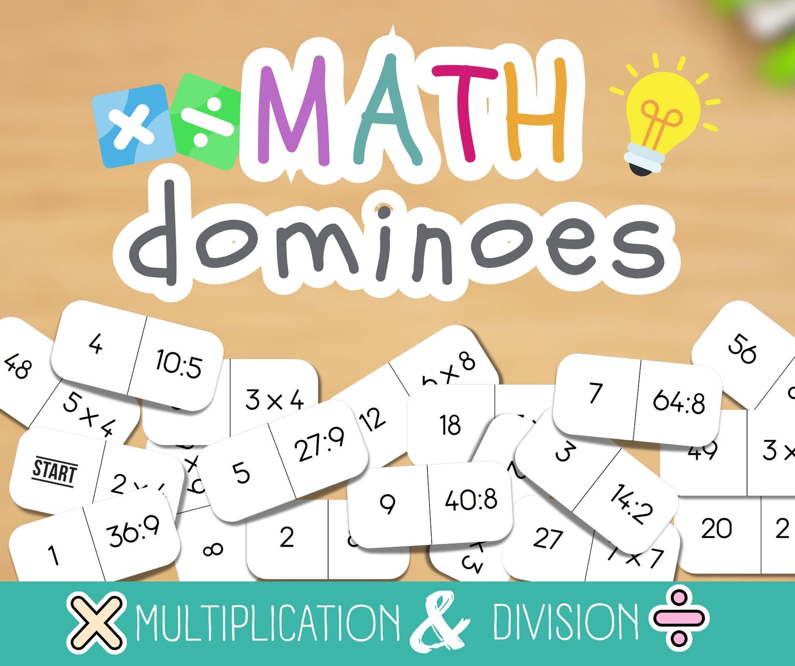 Multiplication & Division Dominoes Printable Math Games (2nd-3rd Grade ...