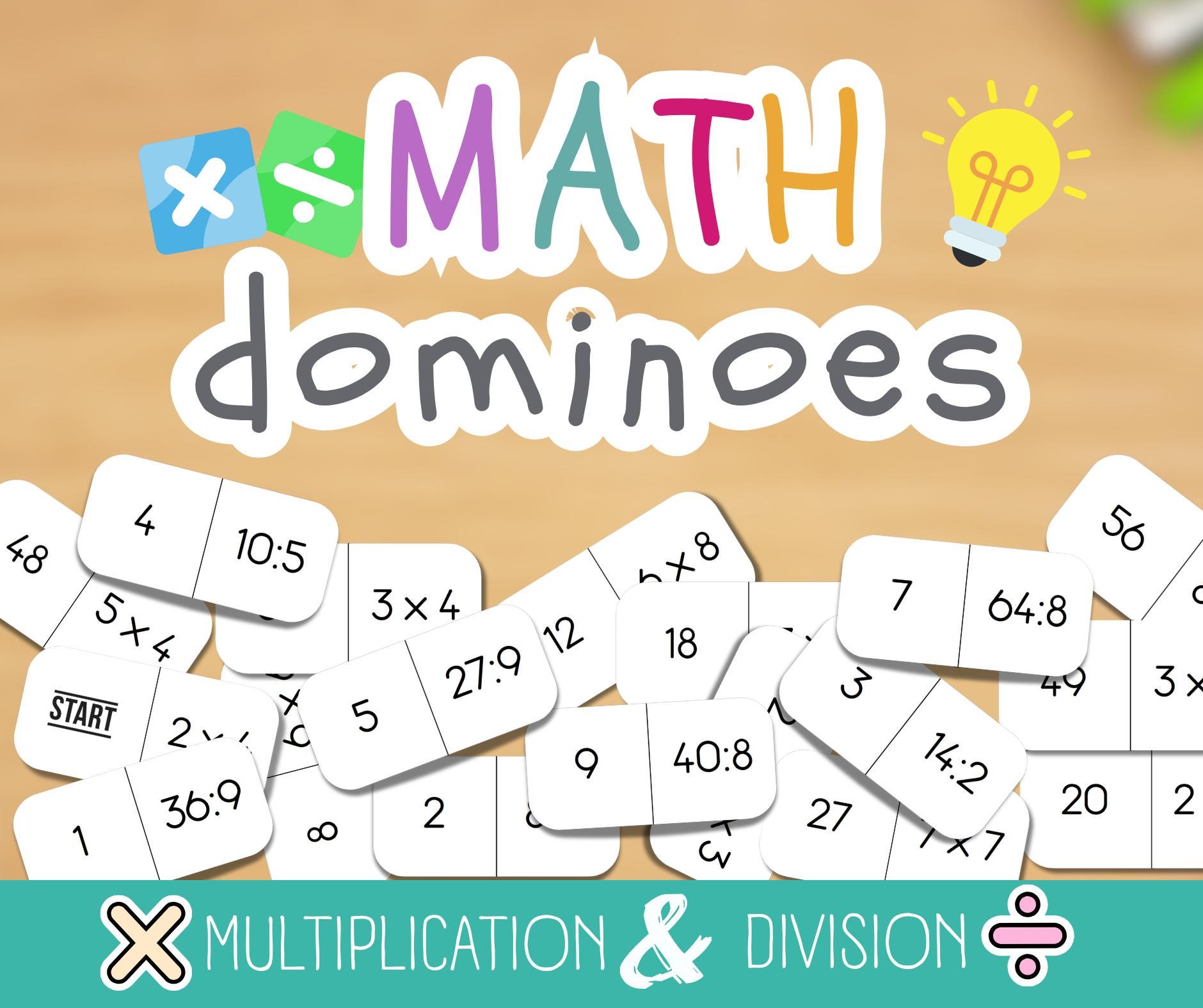 Multiplication & Division Dominoes Printable Math Games (2nd-3rd Grade ...
