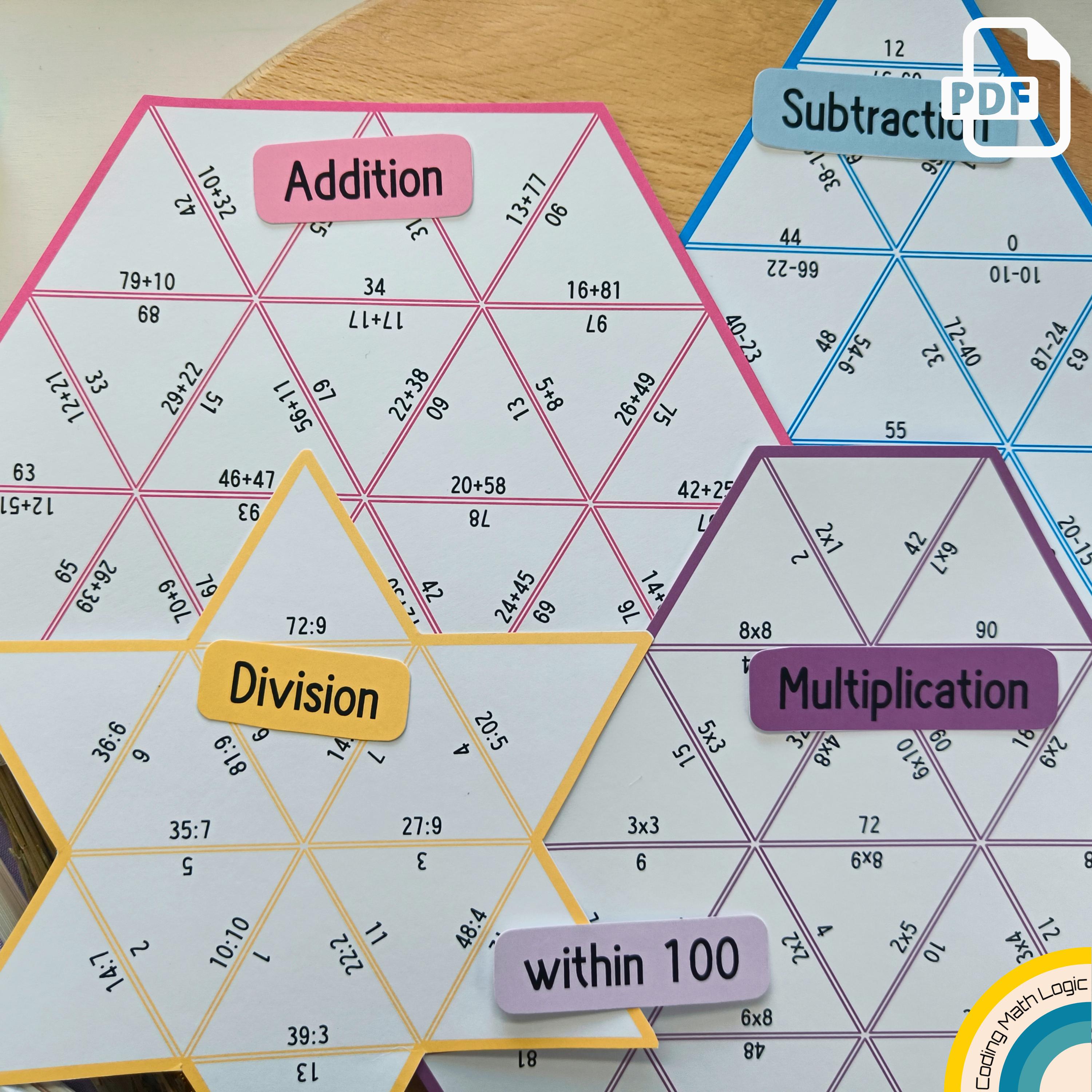 Math Puzzles Additional Subtraction Multiplication Division Within 100 ...