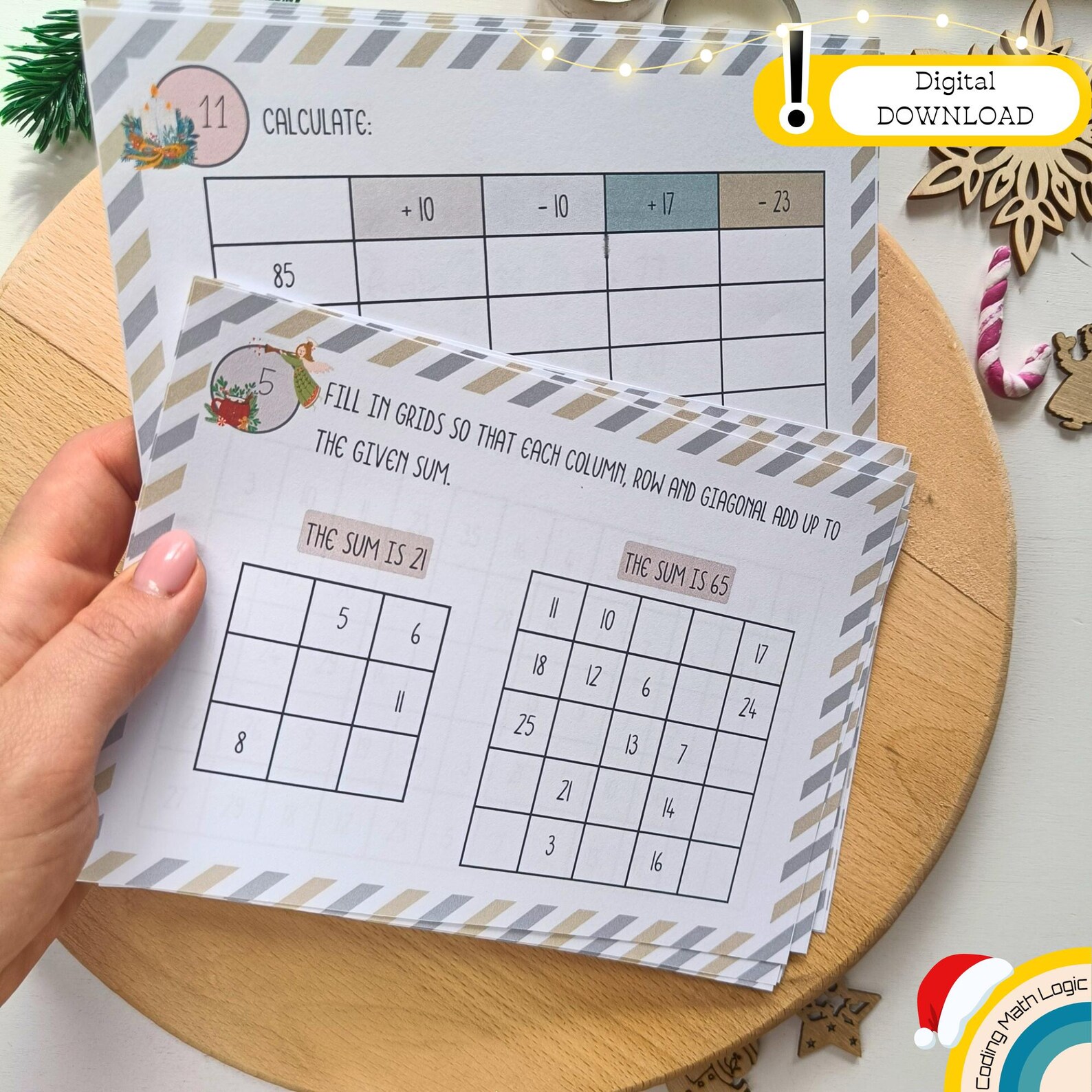 Advent Calendar Math MATH Worksheets Christmas Math Practicing Addition ...