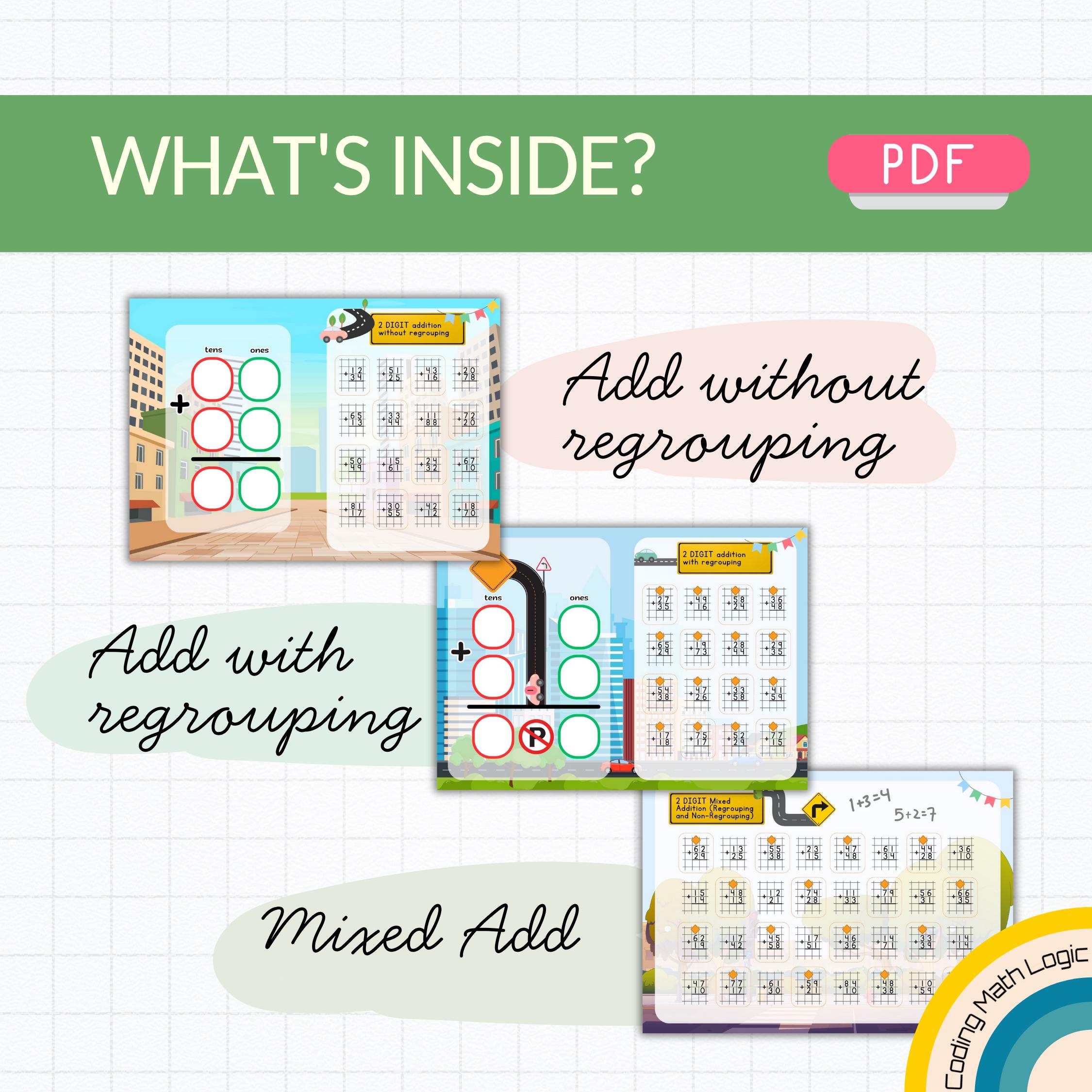 MATH Worksheets for 2-digit Addition & Subtraction Road Trip Math ...
