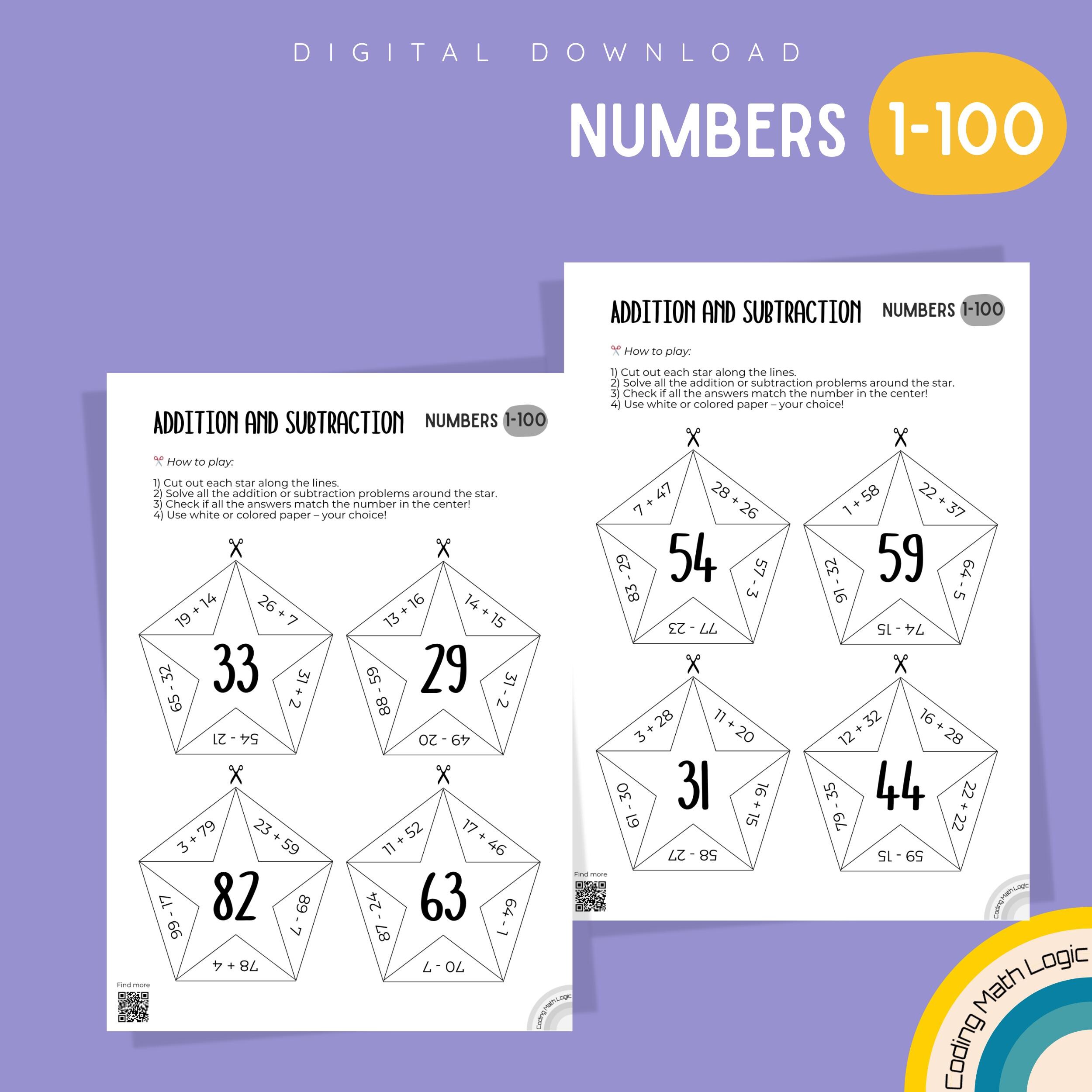 Addition Subtraction Math Game: Printable Star Worksheets (PDF Download ...
