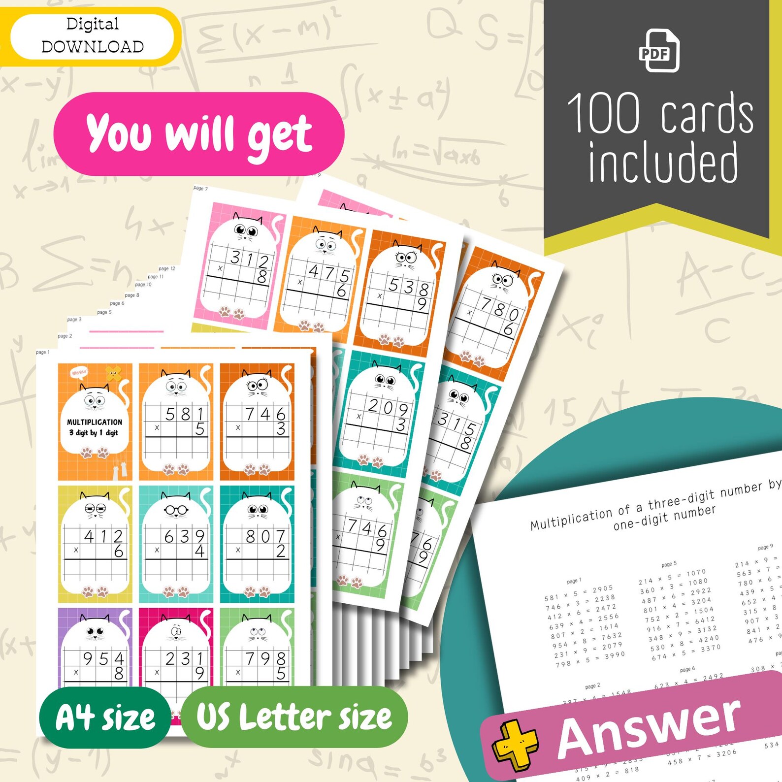 Multiplication Task Cards: 3-digit by 1-digit Math (PDF Download) - Etsy