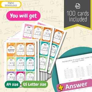 Multiplication Task Cards: 3-digit by 1-digit Math (PDF Download) - Etsy