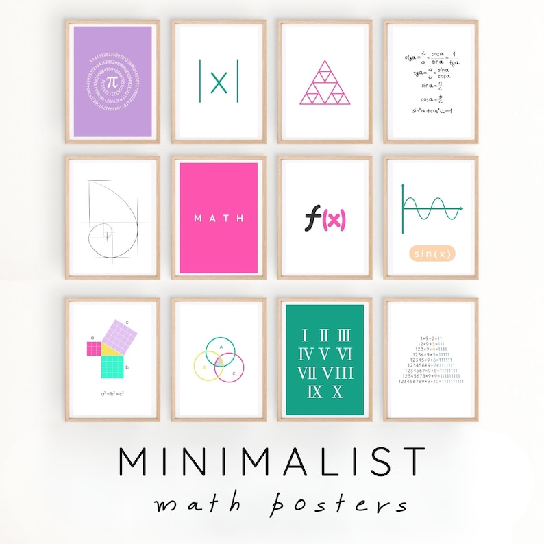 Math Posters Digital Download, Set of 12 Colorful Minimalist Math ...