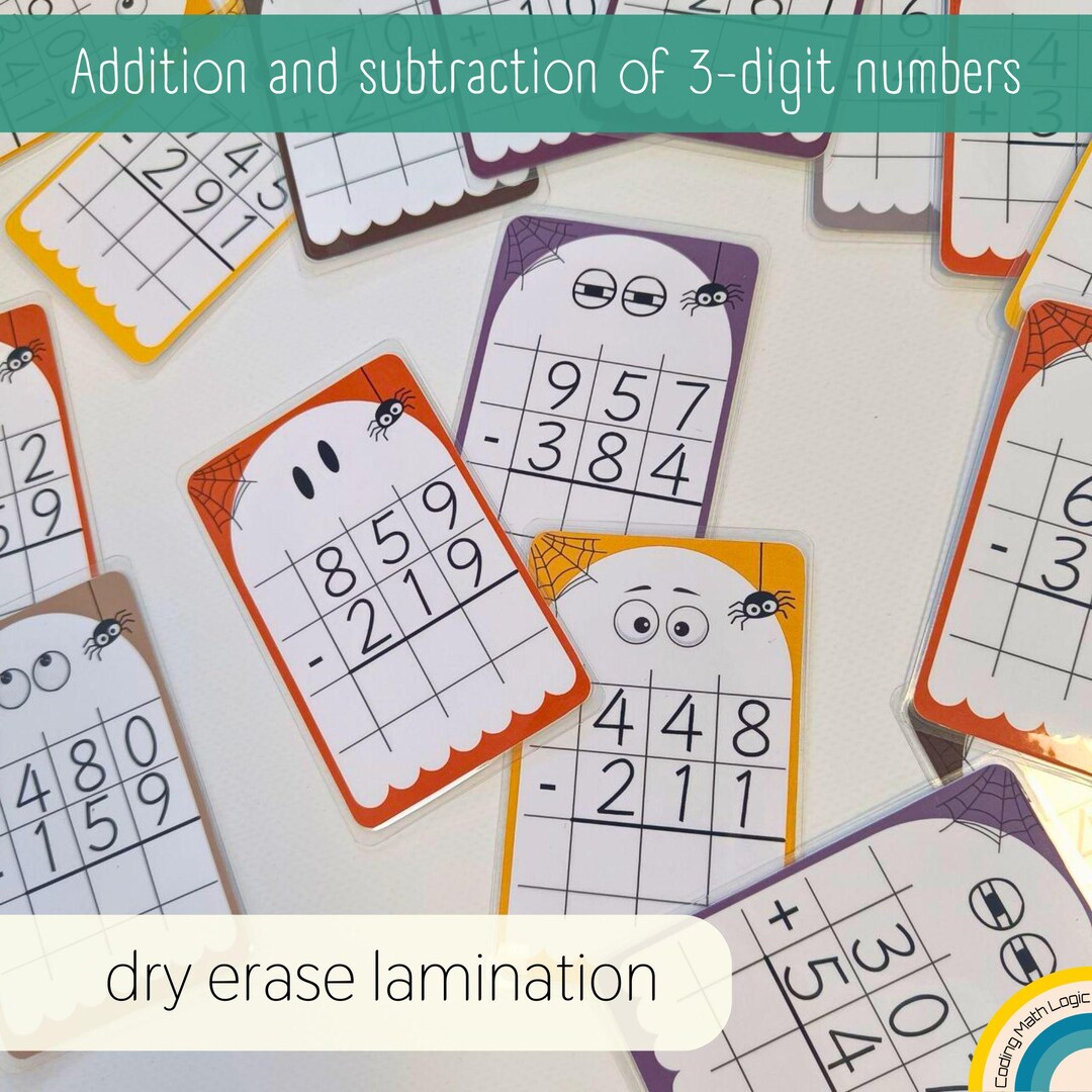 Math Operations Task Cards Addition Subtraction of 3-digit Numbers ...