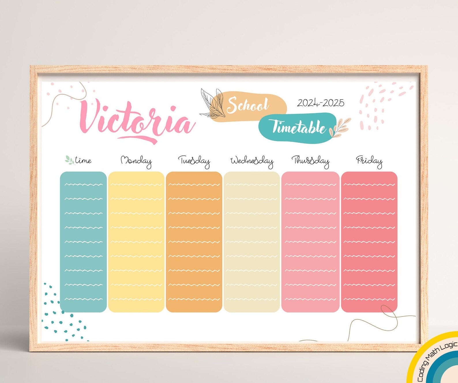 Personalized School Timetable for Kids Printable Weekly Class Schedule ...