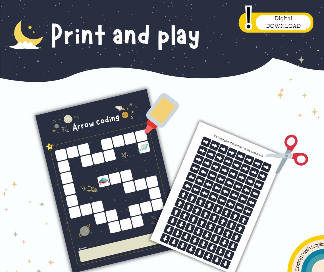 Space Coding Worksheets: Arrow Coding, Preschool Printable (digital ...