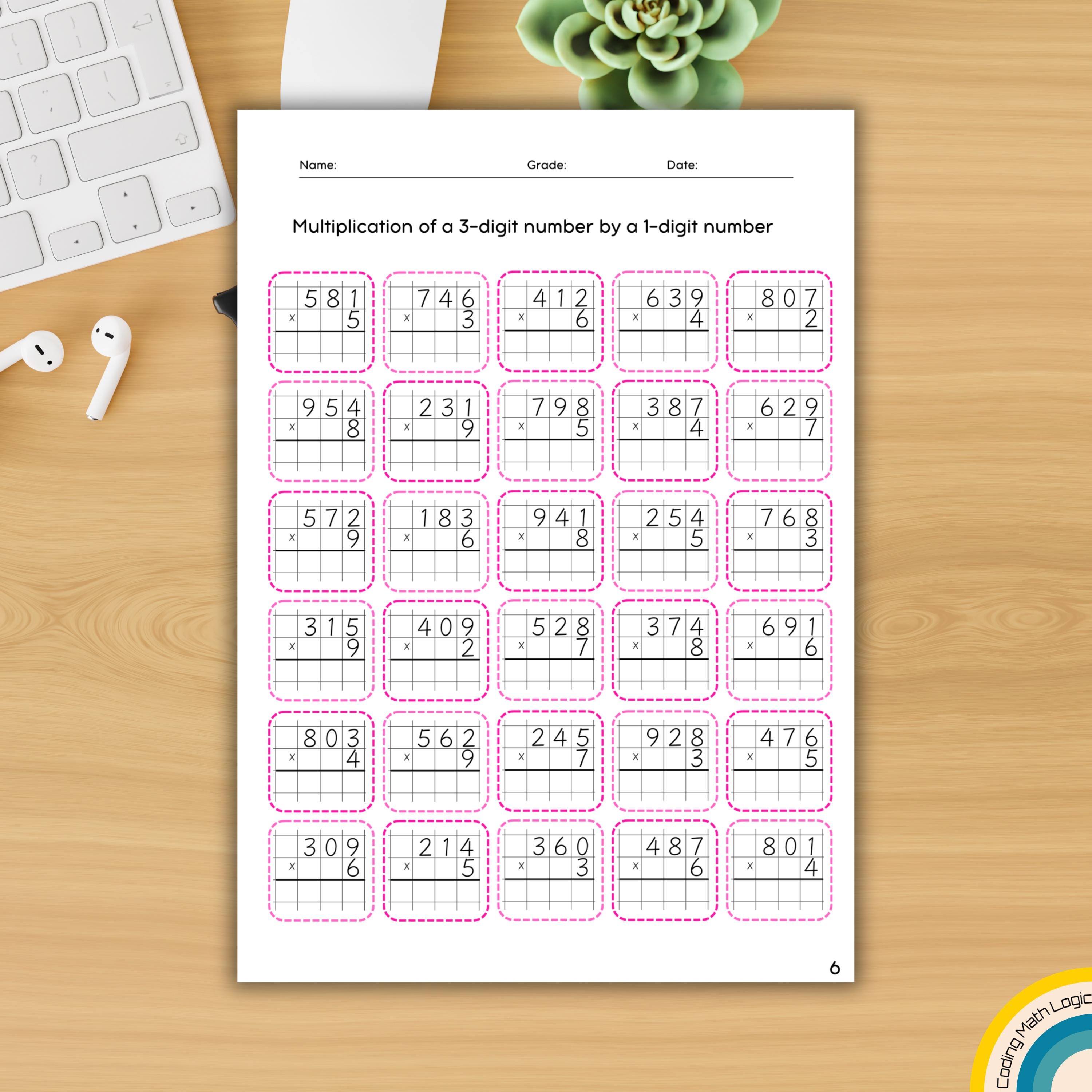 Multiplication Worksheets: 2 & 3 Digit Math Problems (PDF Download) - Etsy