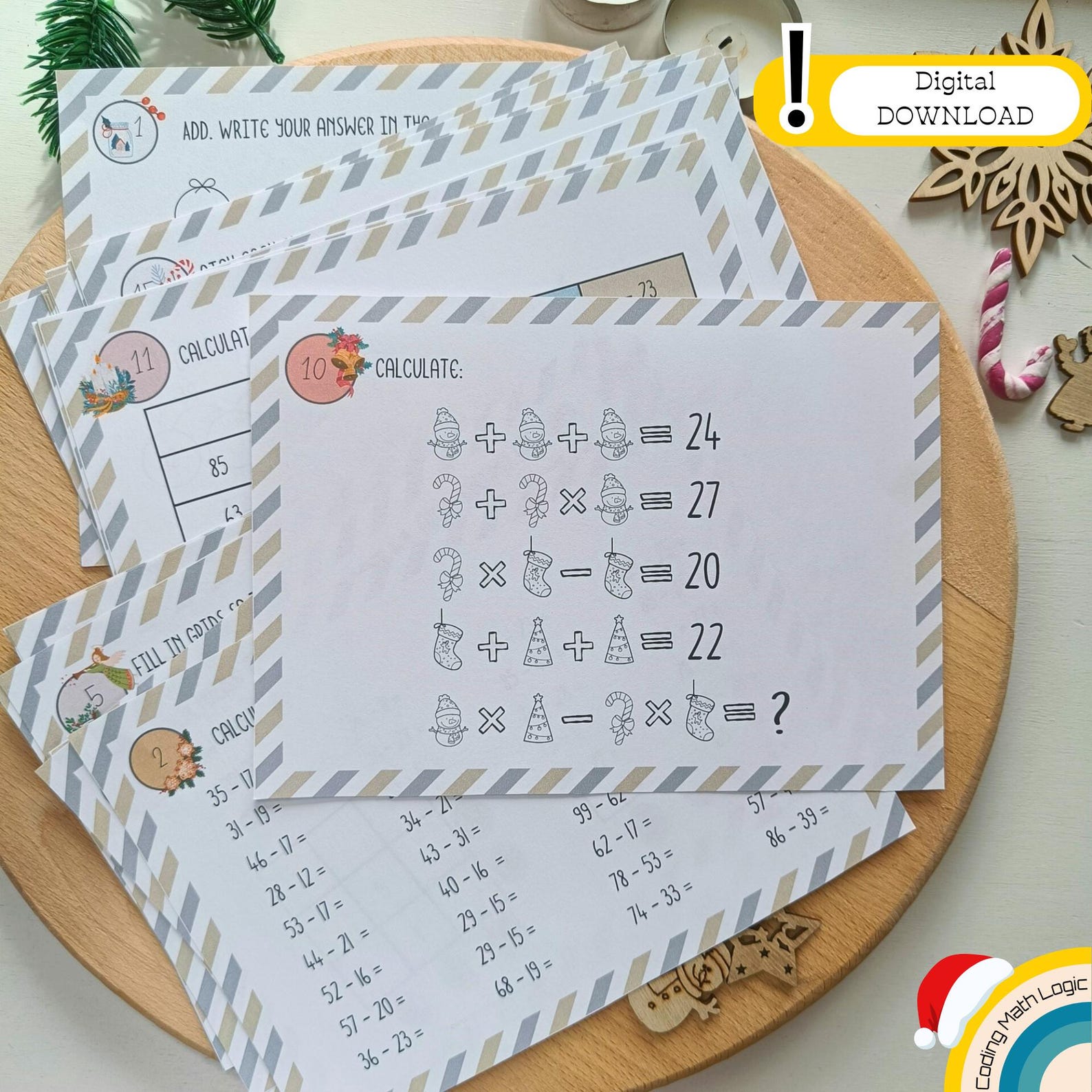 Advent Calendar Math MATH Worksheets Christmas Math Practicing Addition ...