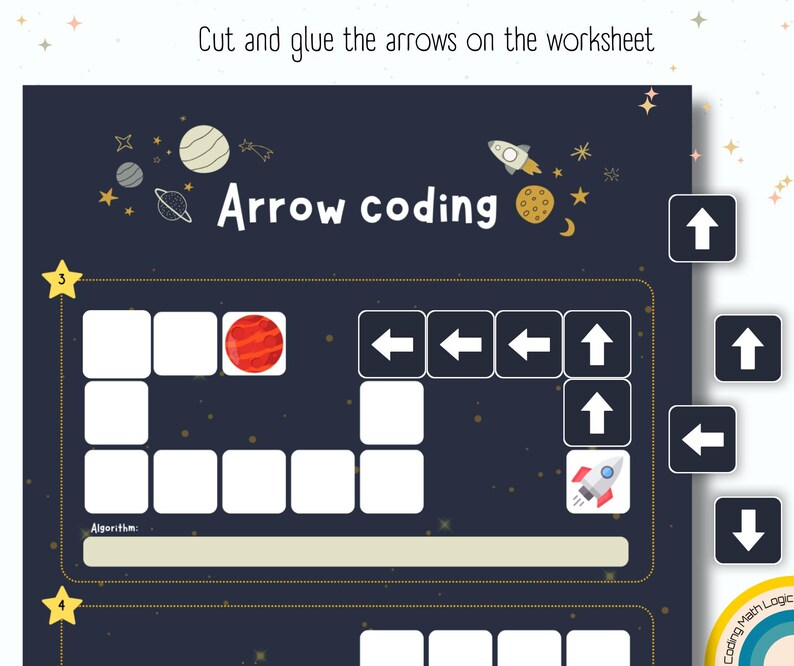 Space Coding Worksheets: Arrow Coding, Preschool Printable (digital ...