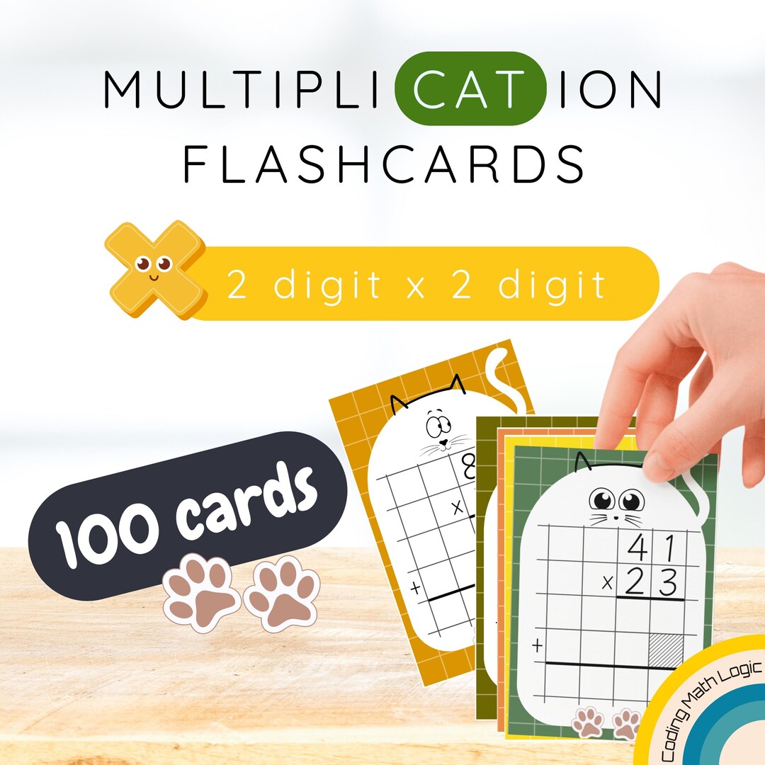 Multiplication Flash Cards 2 Digit X 2 Digit Bundle Set of 100 Cards ...