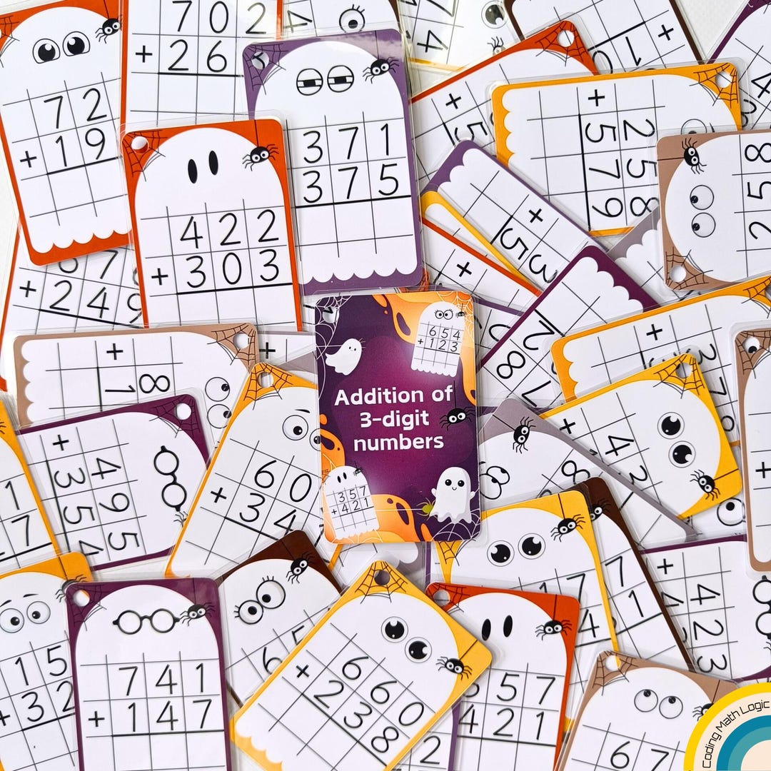 Addition and Subtraction of 3-digit Numbers Flash Cards Operations ...