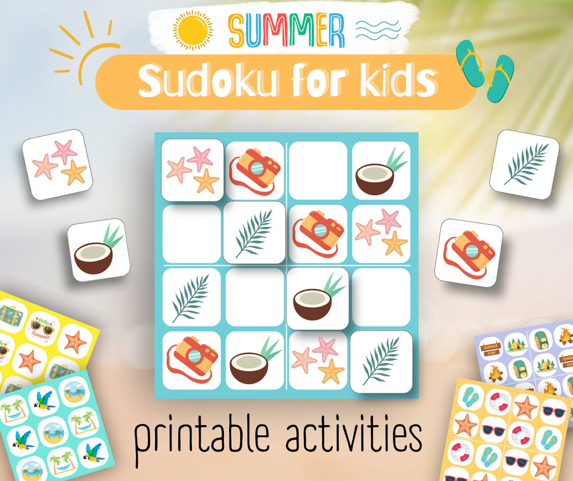 SUMMER Sudoku for Kids Summer Activities for Kids Kids Sudoku 4x4 ...