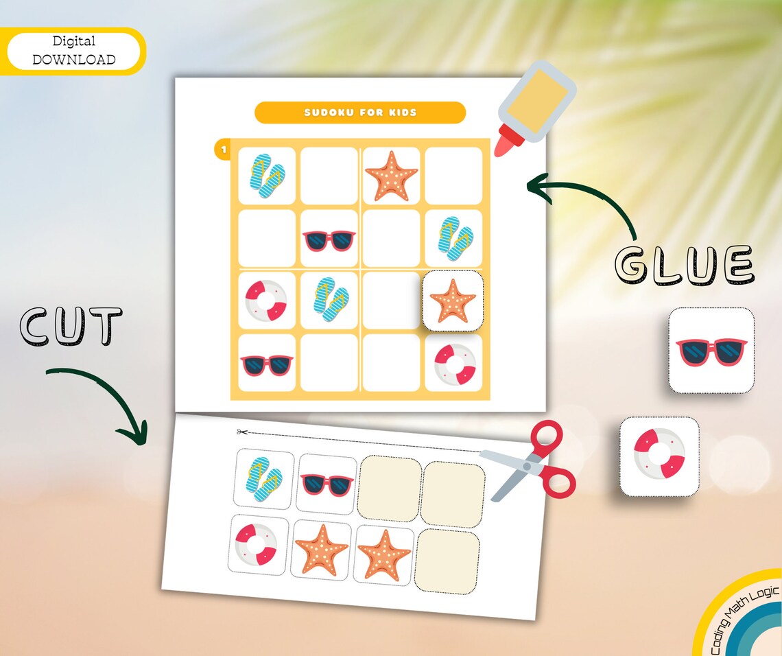 SUMMER Sudoku for Kids Summer Activities for Kids Kids Sudoku 4x4 ...