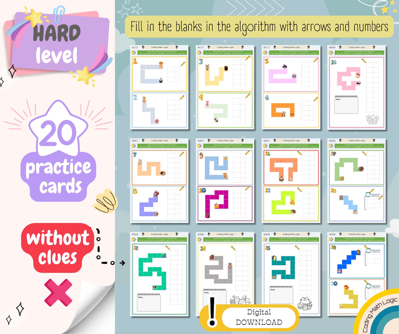 Coding for Kids Arrows Game Kids Learning fun Puzzles coding Worksheets ...