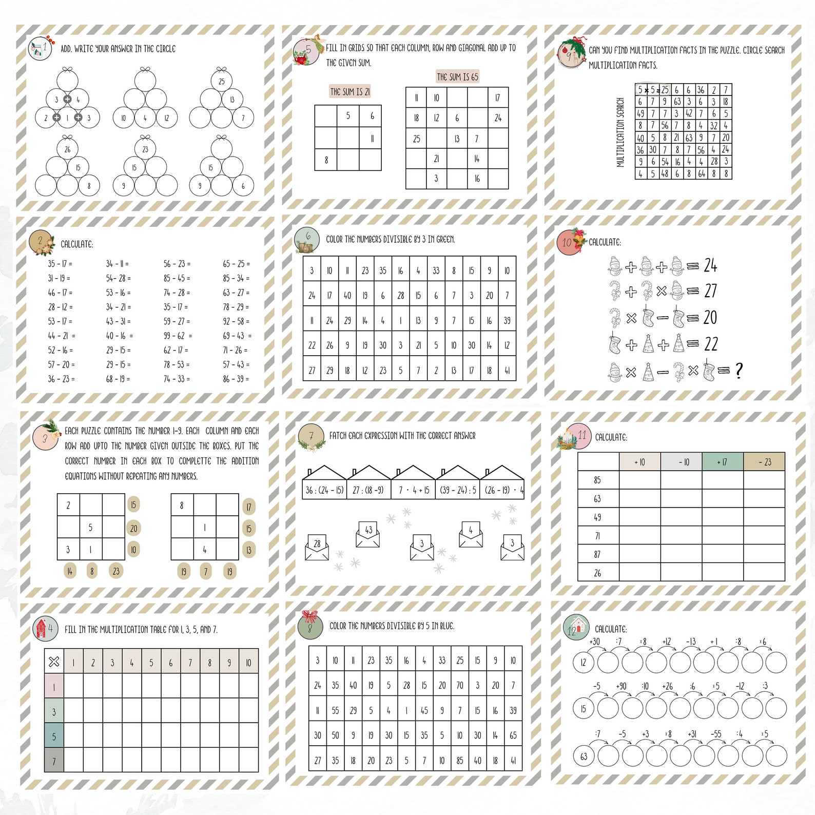 Advent Calendar Math MATH Worksheets Christmas Math Addition ...