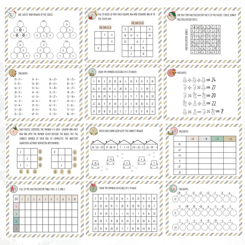 Advent Calendar Math MATH Worksheets Christmas Math Addition ...