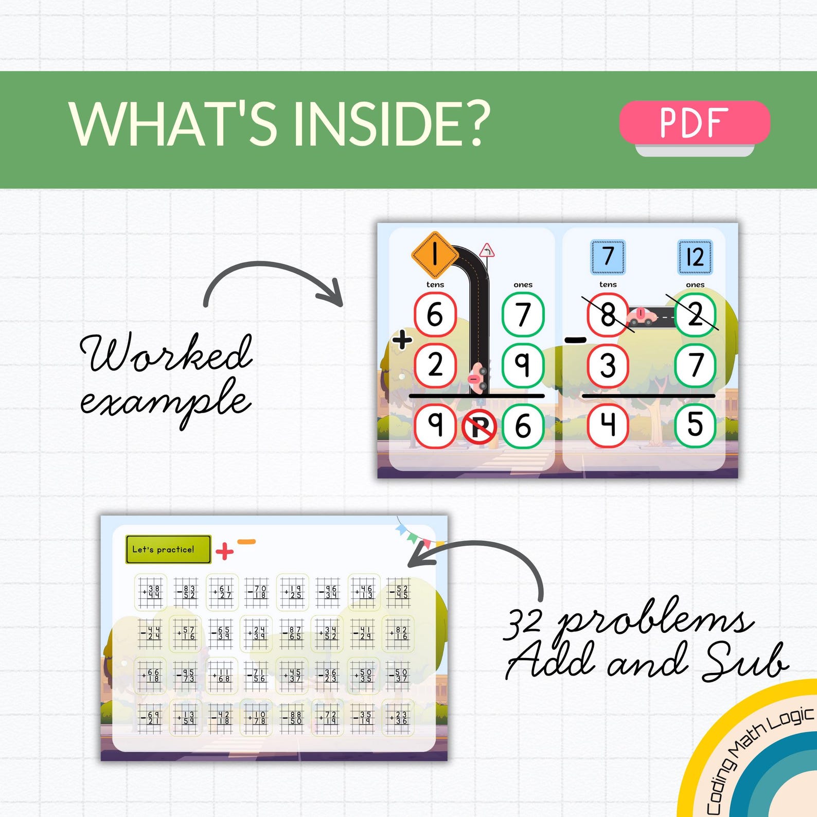 MATH Worksheets for 2-digit Addition & Subtraction Road Trip Math ...