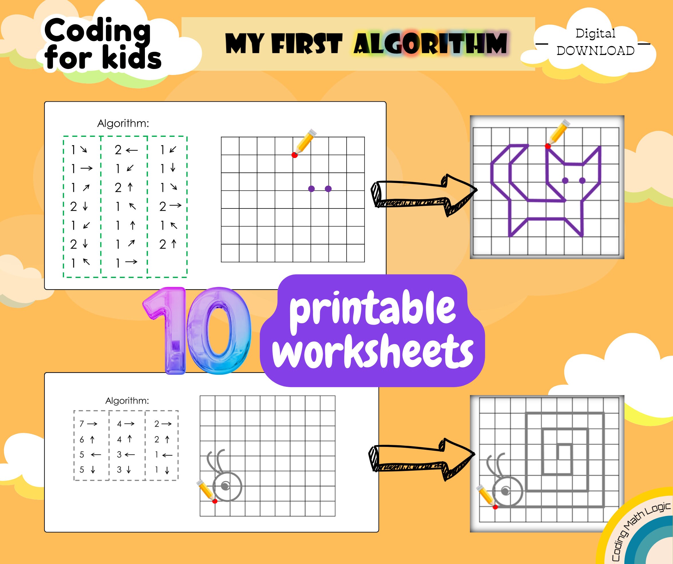 Coding for Kids Coding Worksheets My First Algorithm Preschool ...