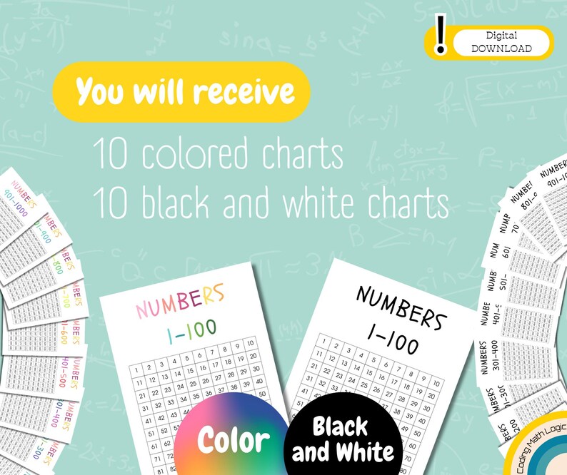 Numbers 1-1000 Chart: Math Worksheets Printable (digital Download) - Etsy