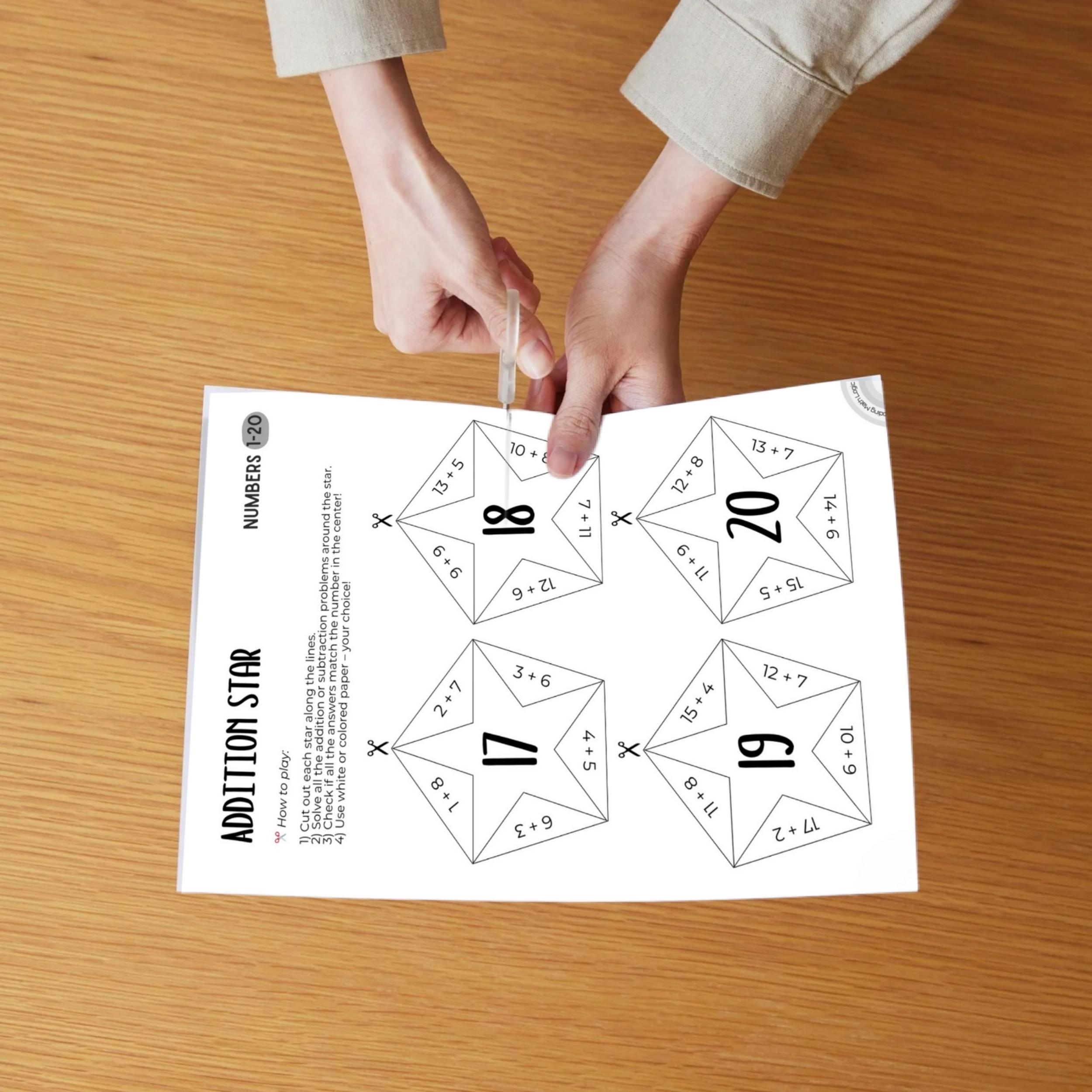 Addition Subtraction Math Game: Printable Star Worksheets (PDF Download ...