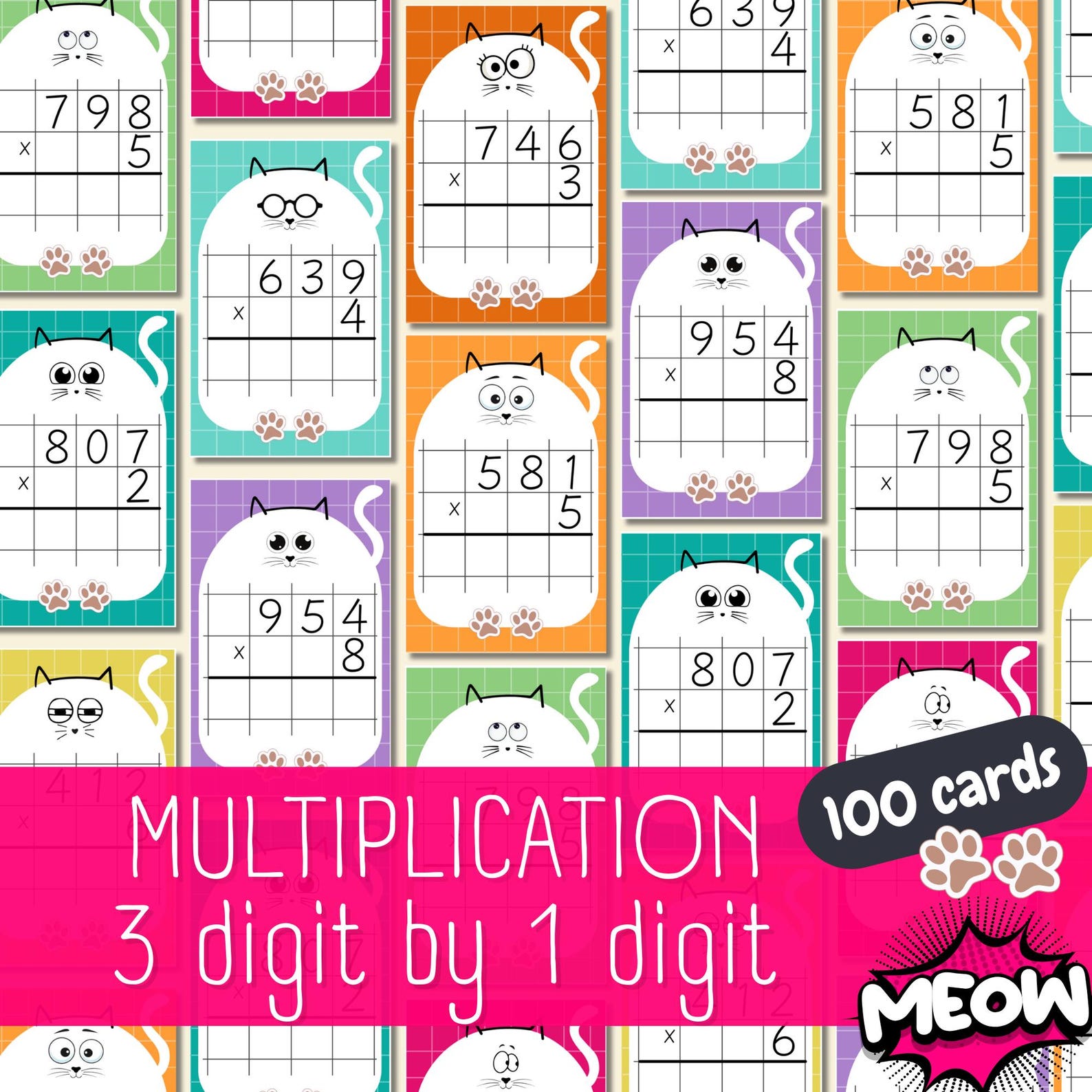Multiplication Task Cards: 3-digit by 1-digit Math (PDF Download) - Etsy
