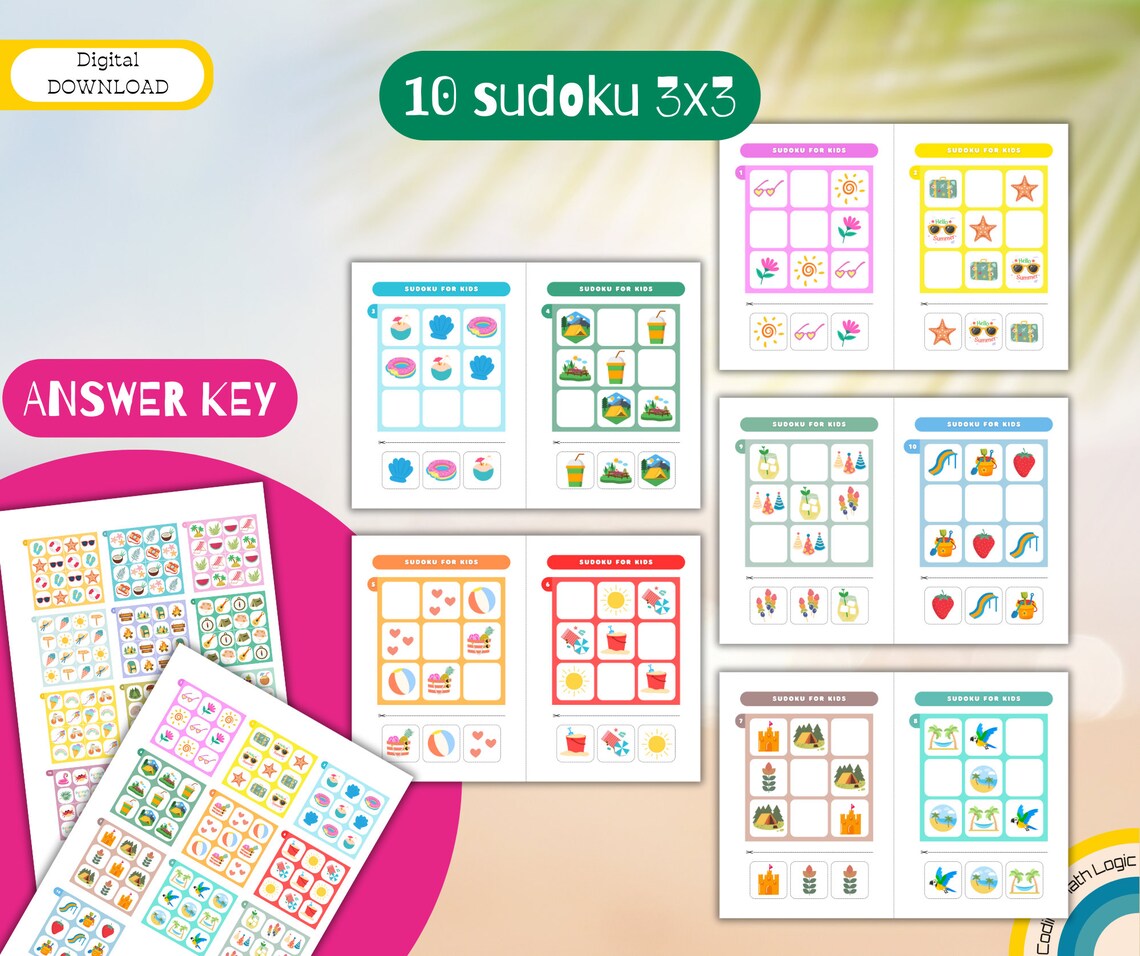SUMMER Sudoku for Kids Summer Activities for Kids Kids Sudoku 4x4 ...