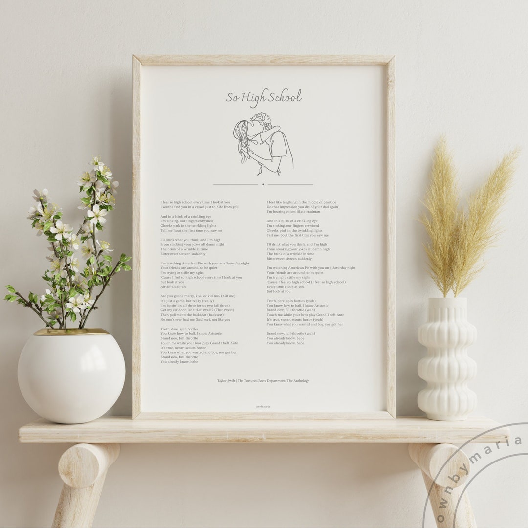 So High School Taylor Swift Lyric Wall Art, the Tortured Poets ...