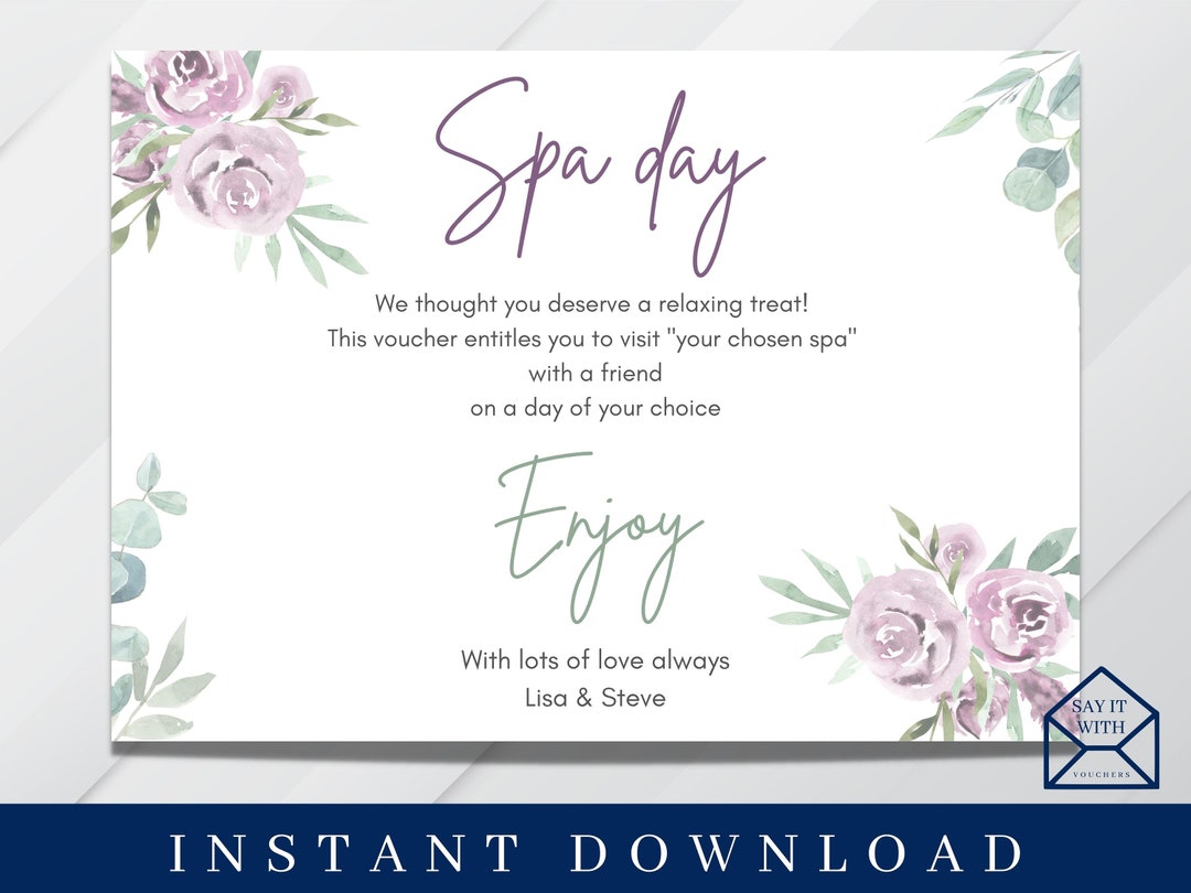 Personalized Spa Day Gift Voucher, Gift Voucher for Her, Spa Day Gift ...