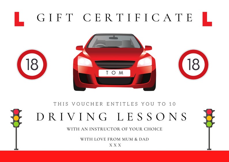 DRIVING LESSONS GIFT Voucher Digital Download Learner Driver Gift ...