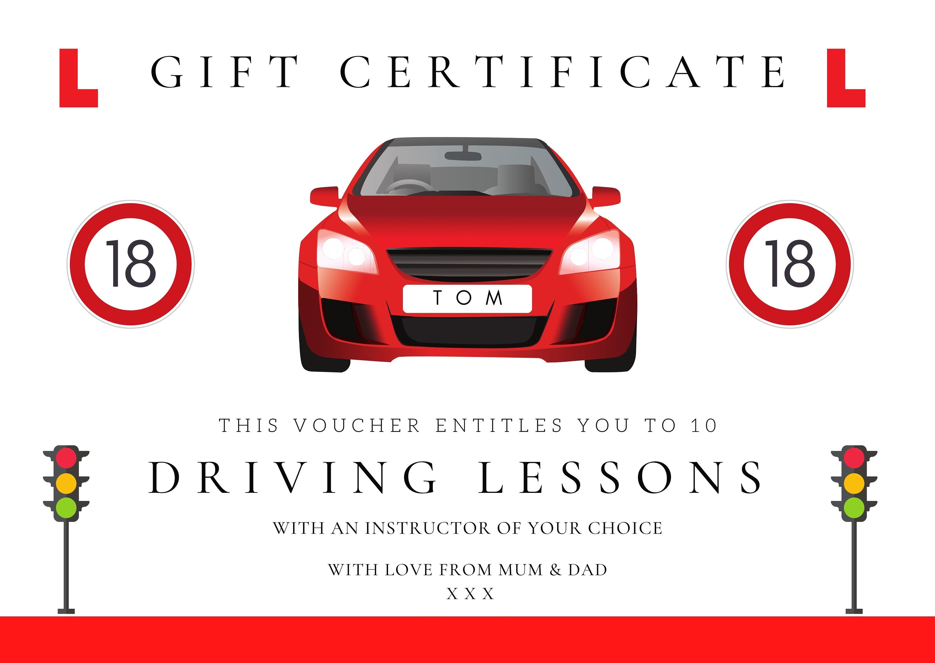DRIVING LESSONS GIFT Voucher Digital Download Learner Driver Gift ...
