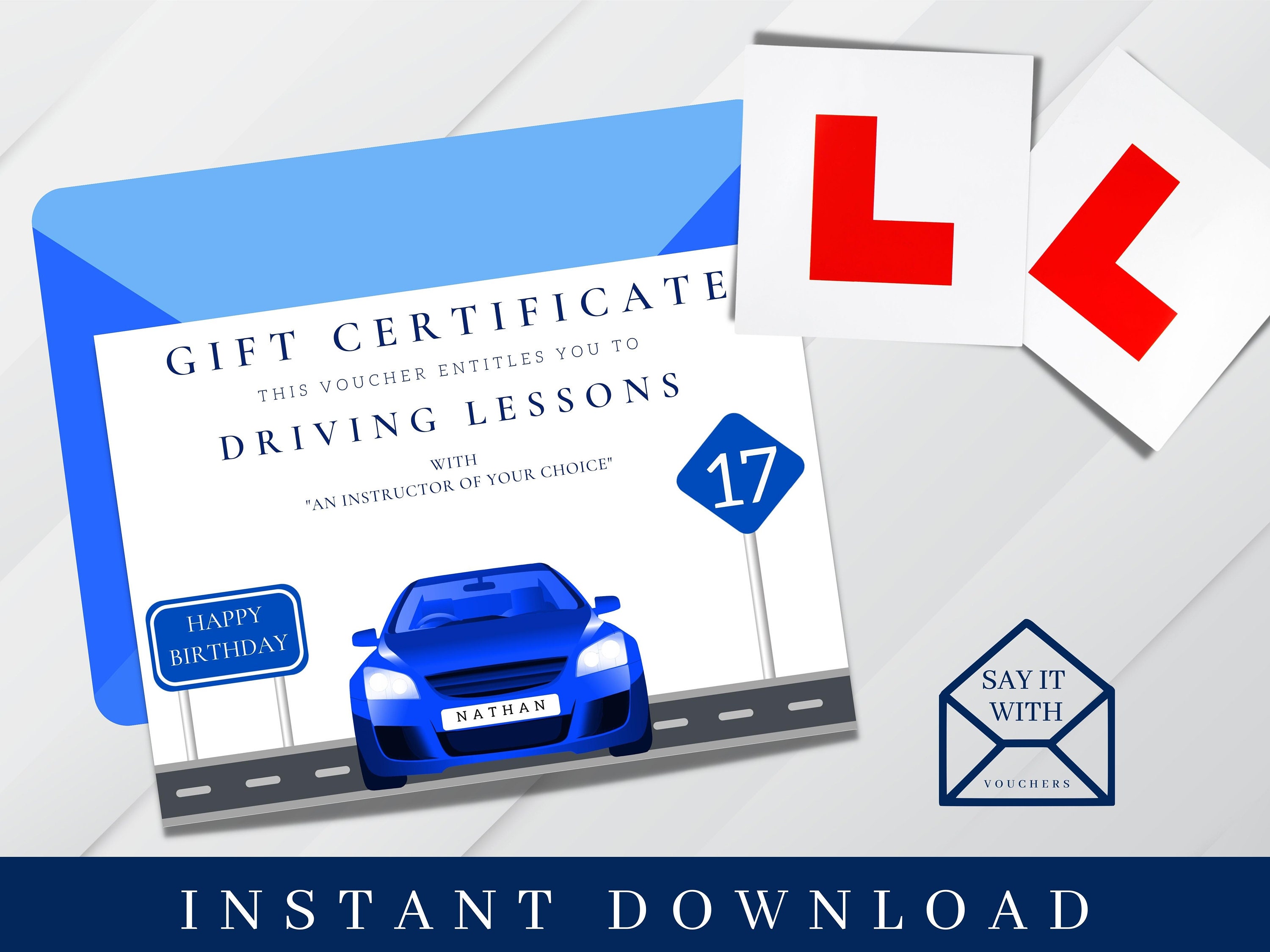 DRIVING LESSONS Gift Voucher Digital Download Learner Driver Gift ...