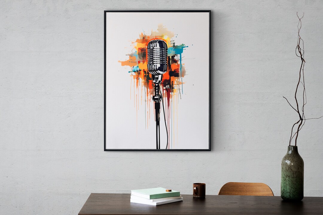 Microphone, Modern Art, Digital Prints, Home Decor, Printable Wall Art ...