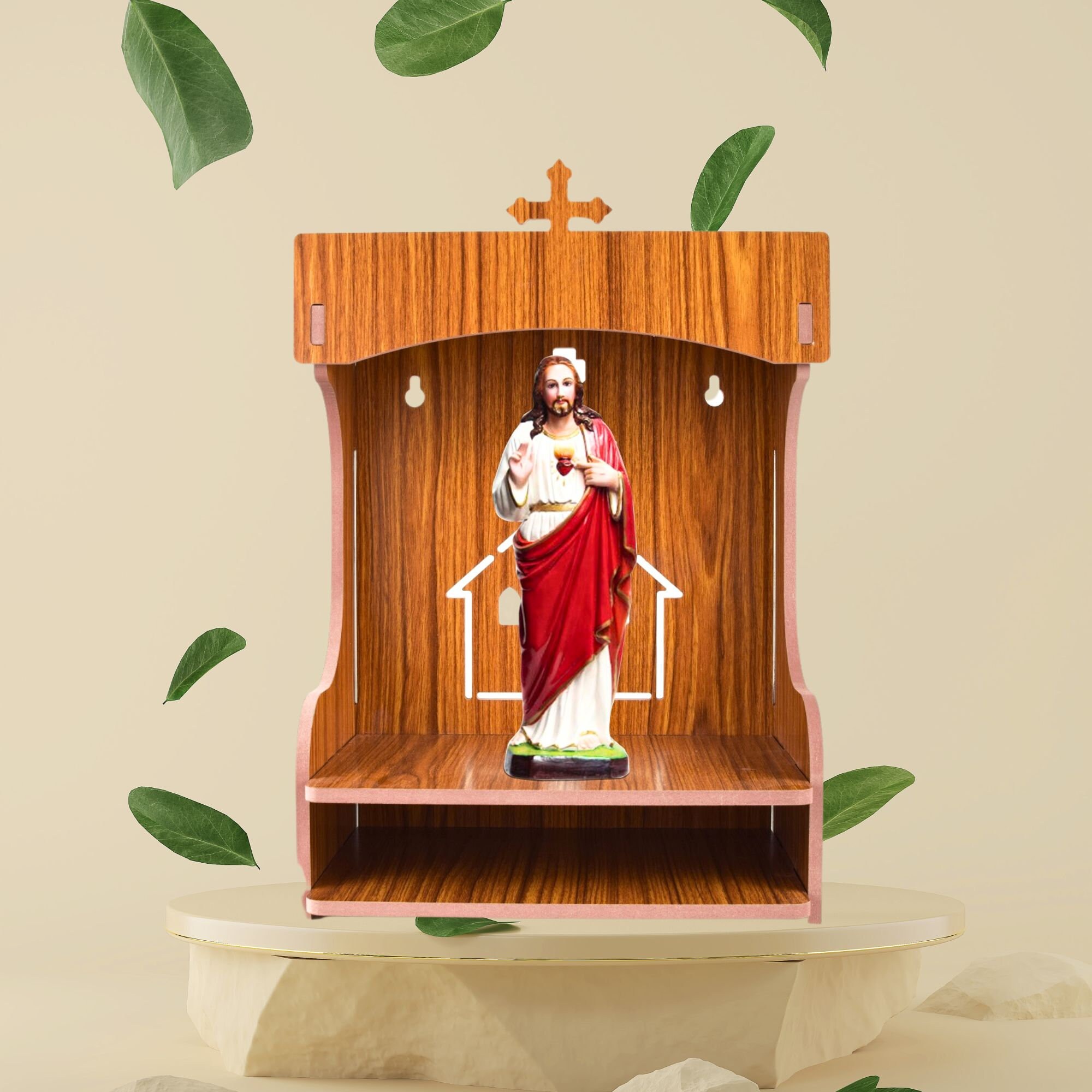 Christian Wooden Temple for Home Mandir Hanging Bells, Beautiful Small ...