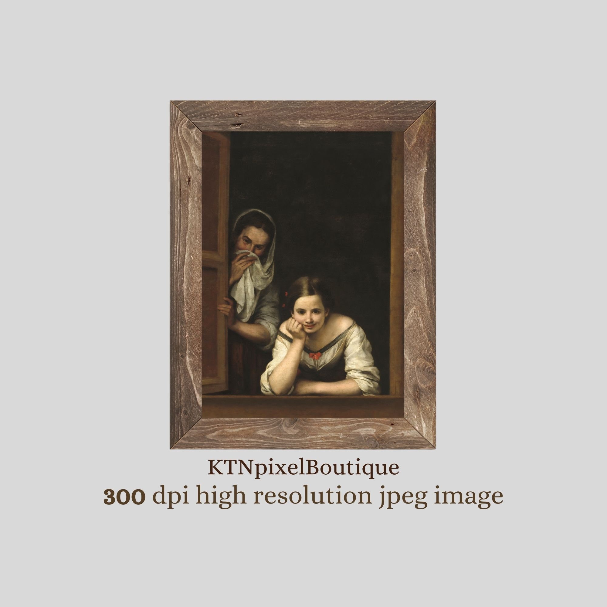 Vintage Restroom Art, Two Women at a Window Funny Portrait Print for ...
