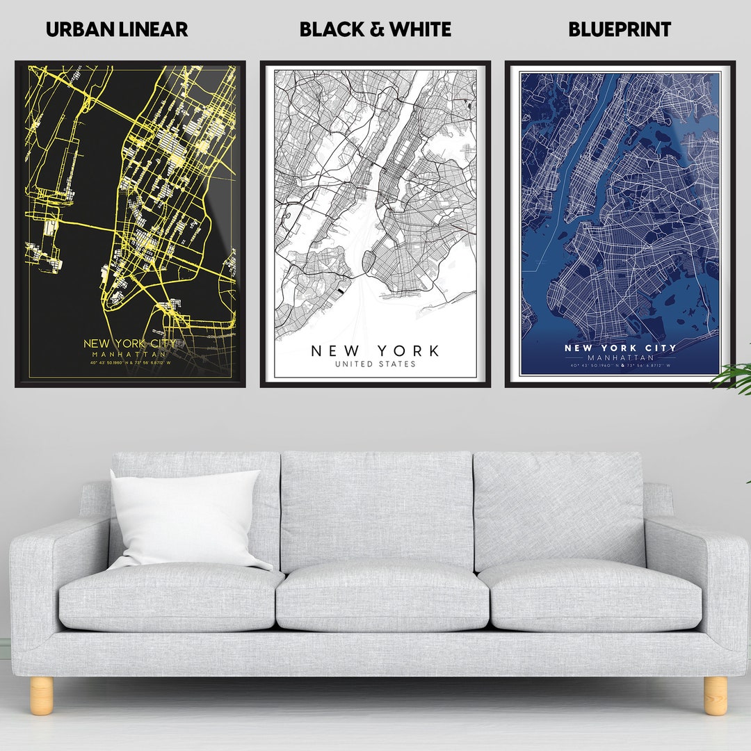 New York City Map Bundle, 3 Piece Wall Art, New York City Print, New ...