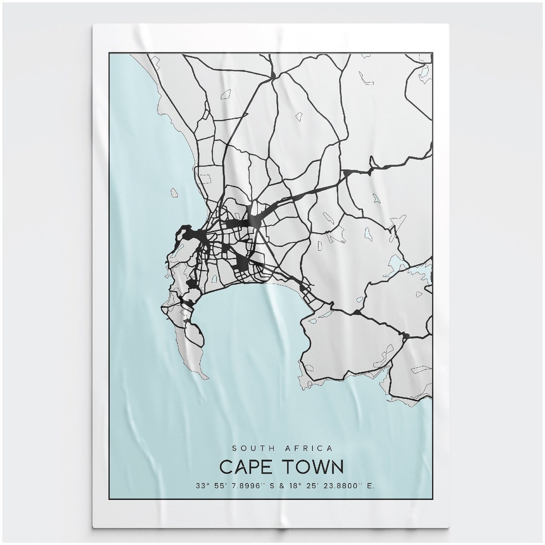 Cape Town Map Digital Poster, Cape Town City, City Map Wall Art, Cape ...