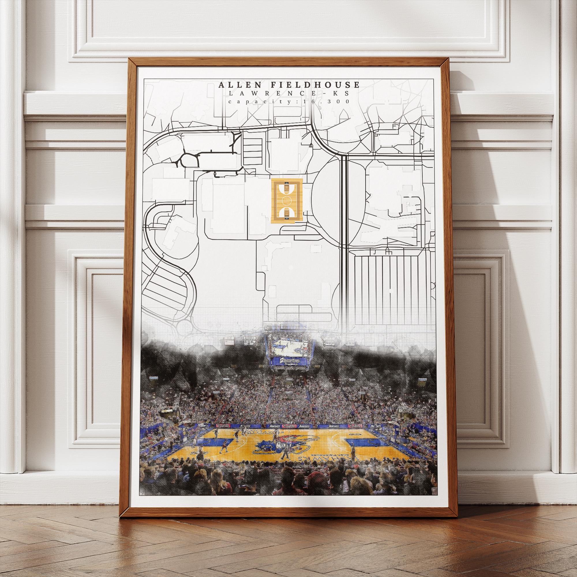 Map Design of Allen Fieldhouse NCAA Stadium Artwork, Digital Basketball ...