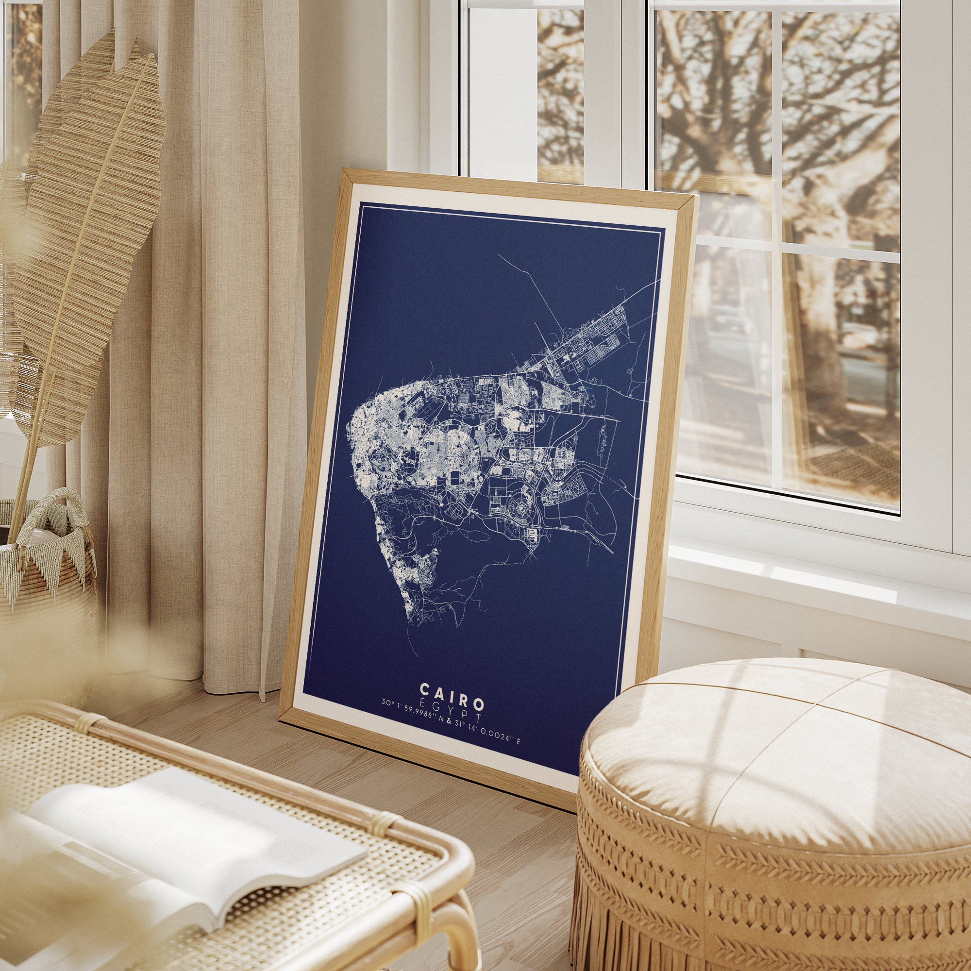 Cairo City Map Poster for Living Room Deep Blue Downloadable Wall Art ...