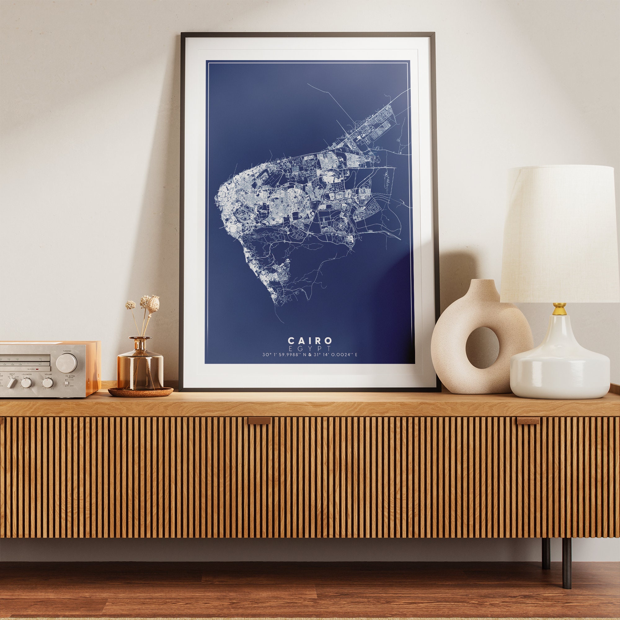 Cairo City Map Poster for Living Room Deep Blue Downloadable Wall Art ...