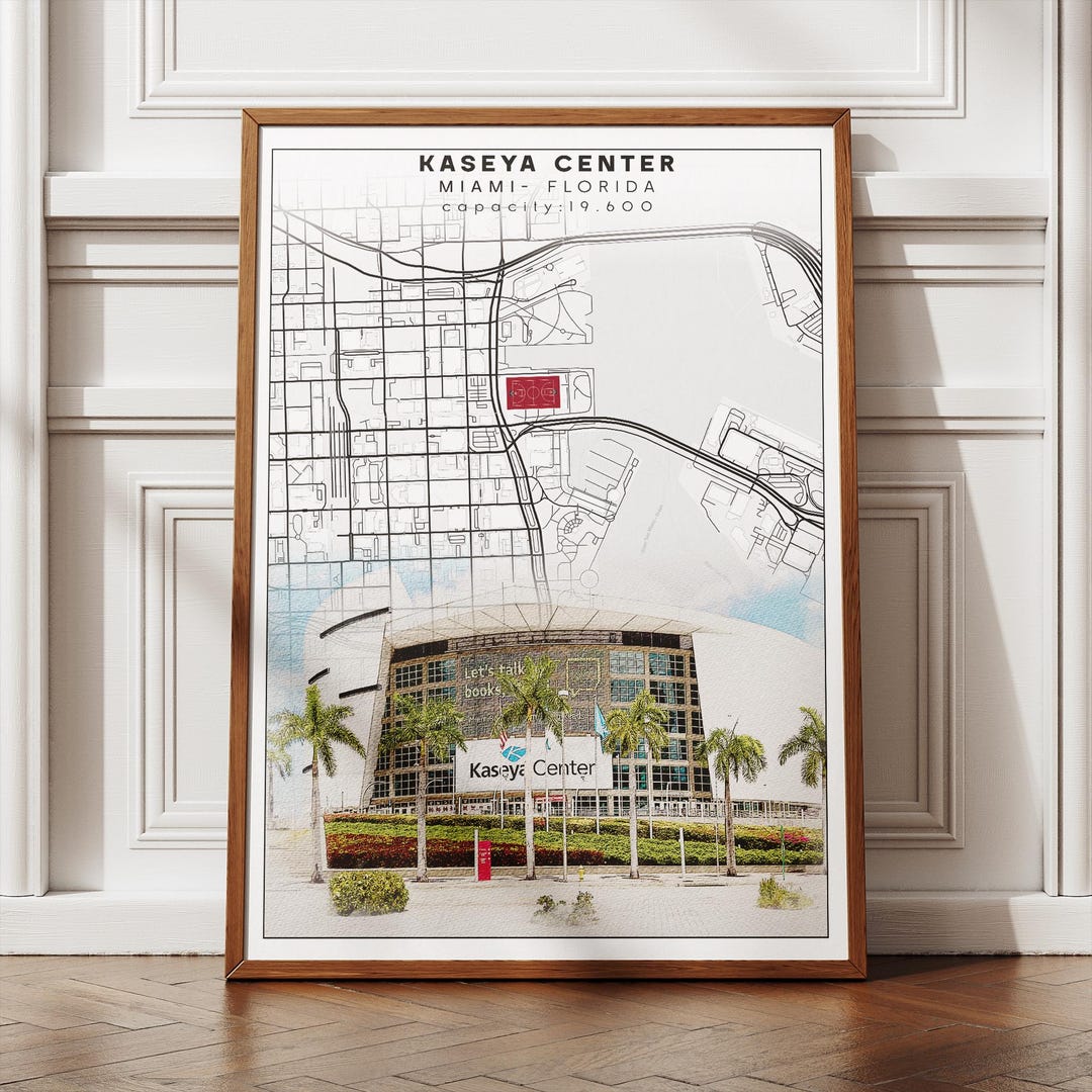 Kaseya Center Stadium Map Wall Art, Modern Minimalist Basketball Sports ...