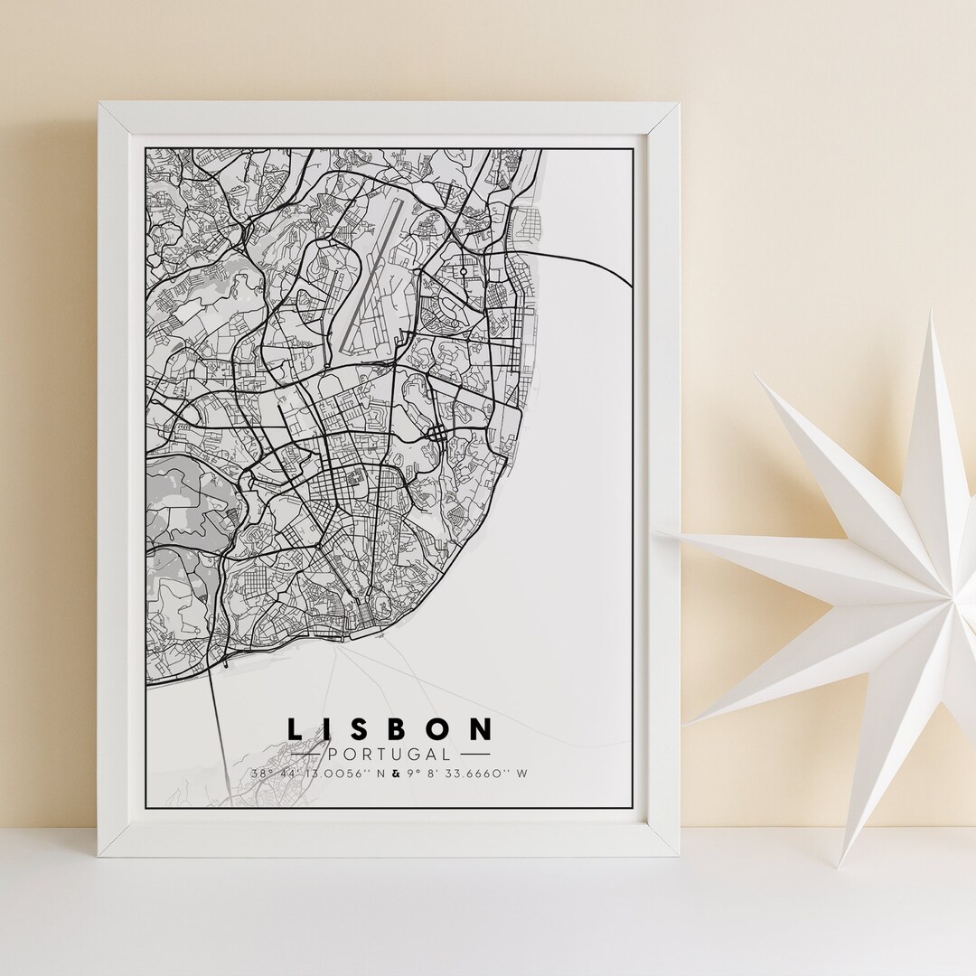 Lisbon Downloadable Map, Stylish Coordinates Poster for Wall Decor ...