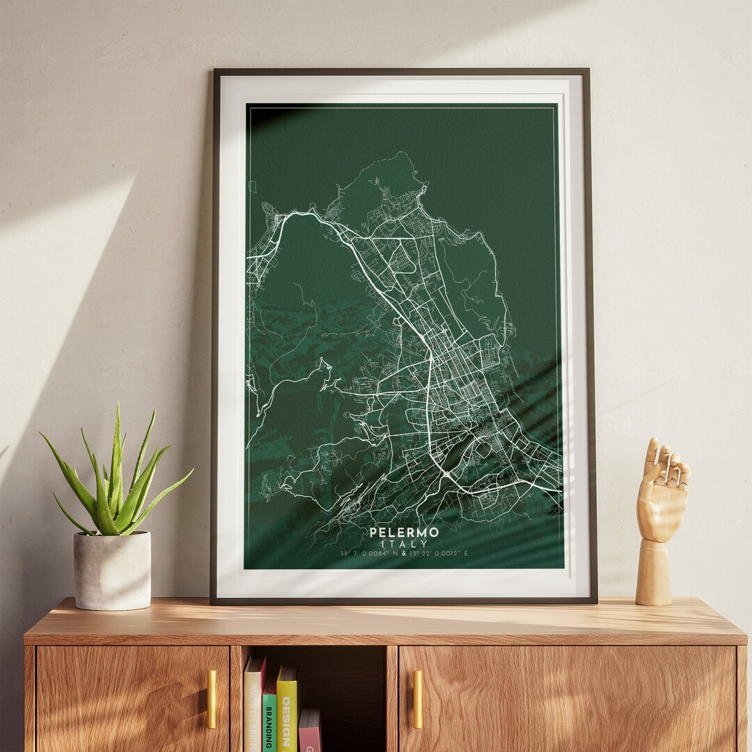 Palermo City Map Poster for Living Room Deep Green Downloadable Wall ...