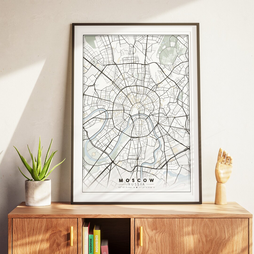 Moscow Road Map, Detailed Black and White City Plans, Instant Printable ...