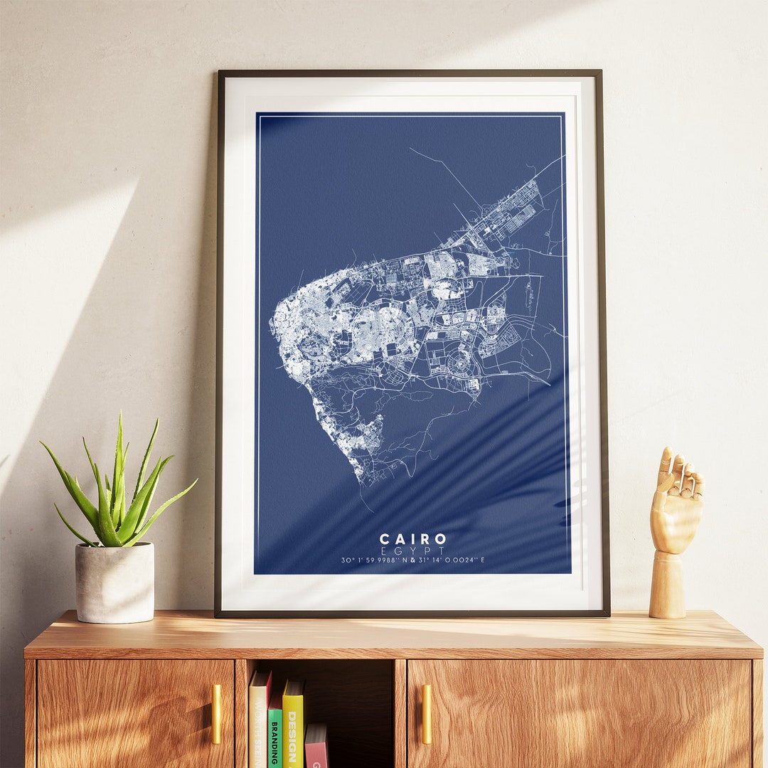 Cairo City Map Poster for Living Room Deep Blue Downloadable Wall Art ...