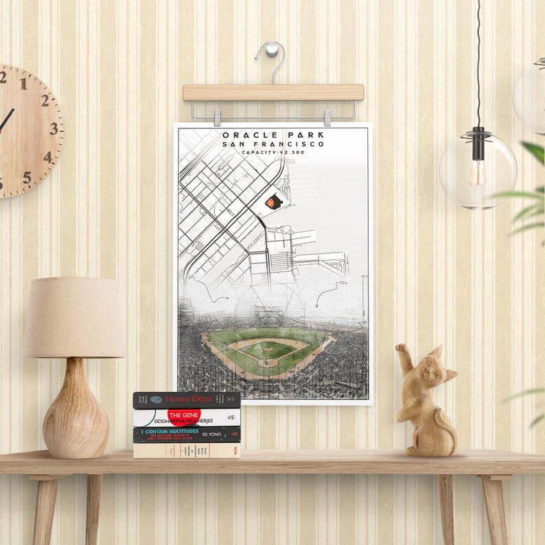 Oracle Park Baseball Stadium Map Wall Art, Modern Minimalist MLB Sports ...