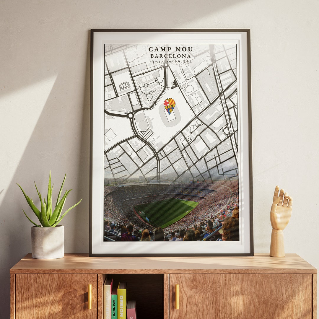 Camp Nou Football Stadium Digital Map Poster, Aesthetic Soccer ...